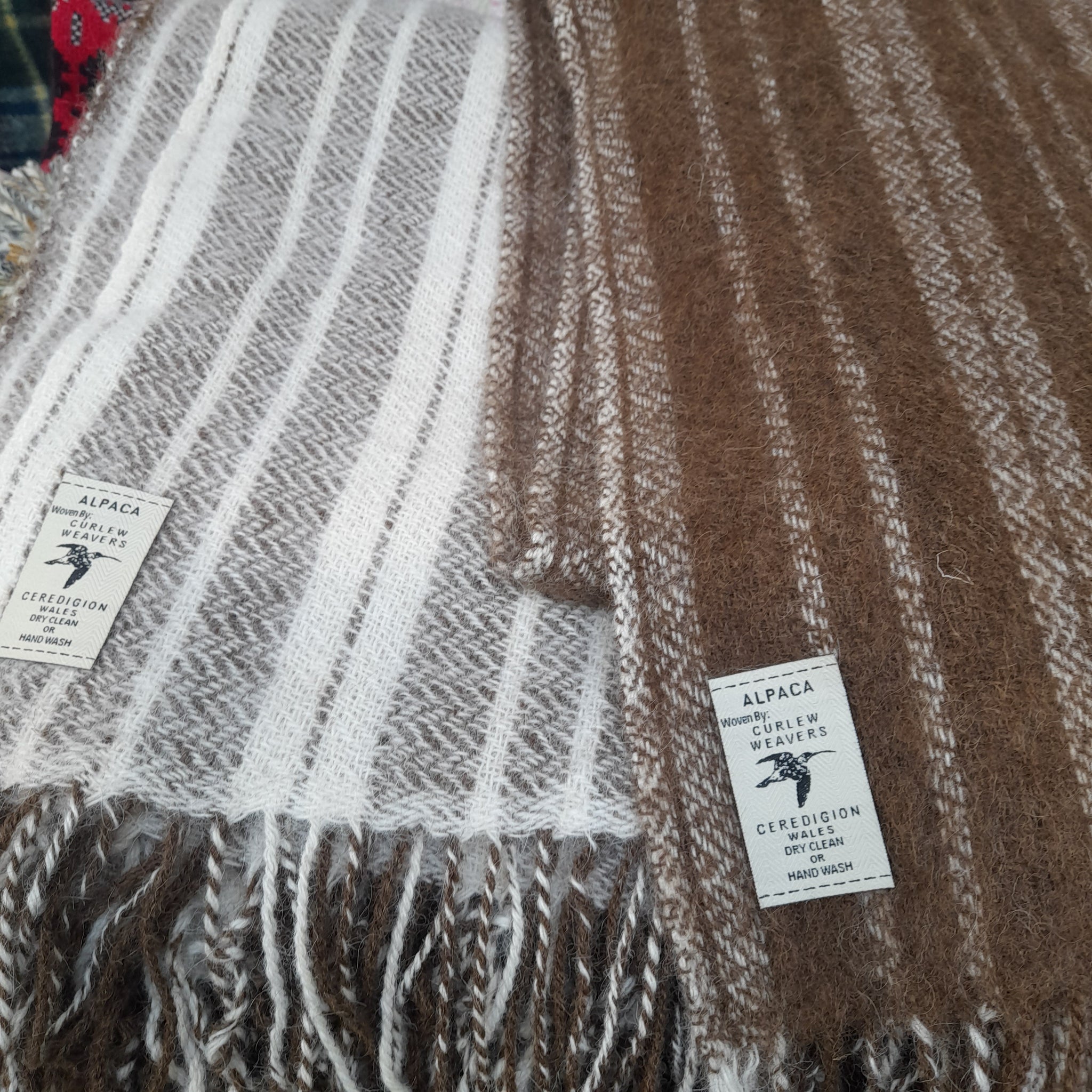 Welsh Narrow Loom Blanket in Natural Cream Alpaca Wool Brown Stripe ...