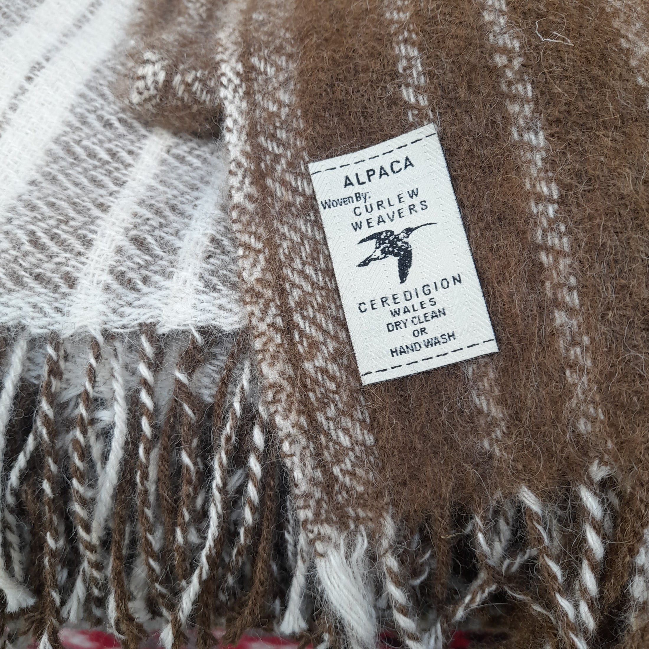 Welsh Narrow Loom Blanket in Natural Cream Alpaca Wool Brown Stripe ...
